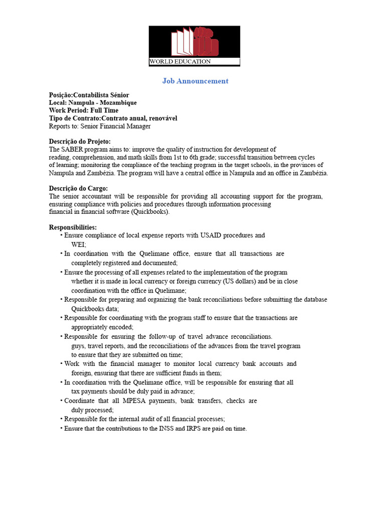 Job Announcement - Senior Accountant | PDF | Equal Opportunity | Business