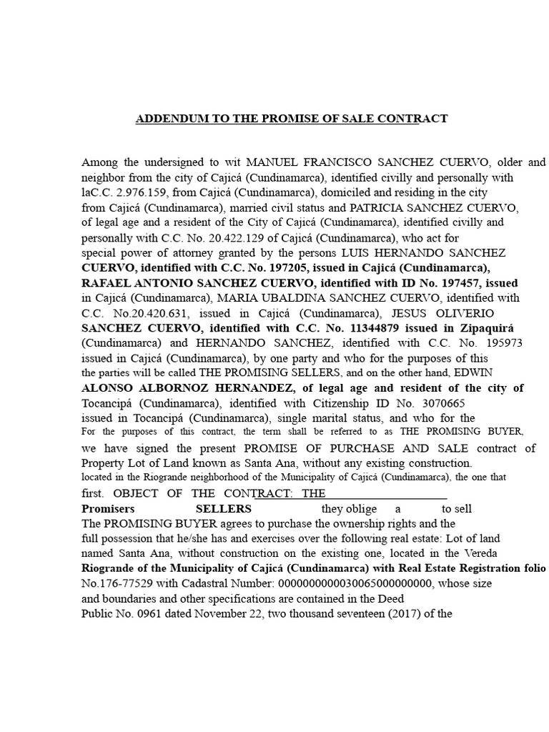 Additional To The Promise of Sale Contract Pastor | PDF | Deed | Property