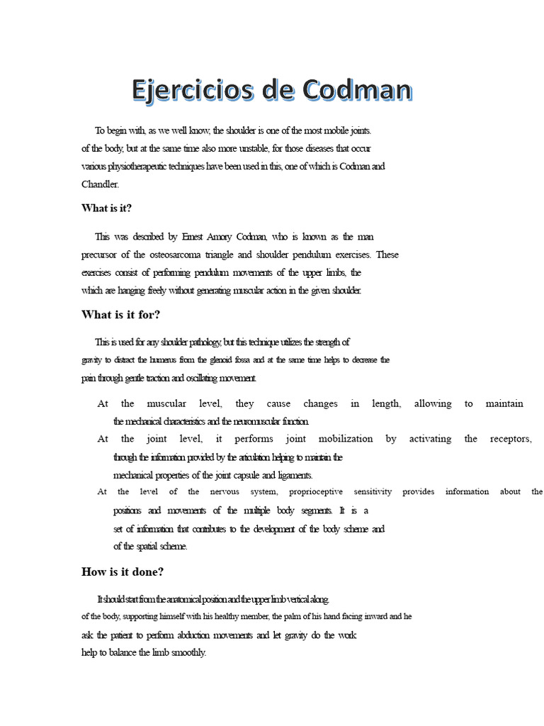 Codman and Chandler Exercises | PDF | Shoulder | Anatomical Terms Of Motion