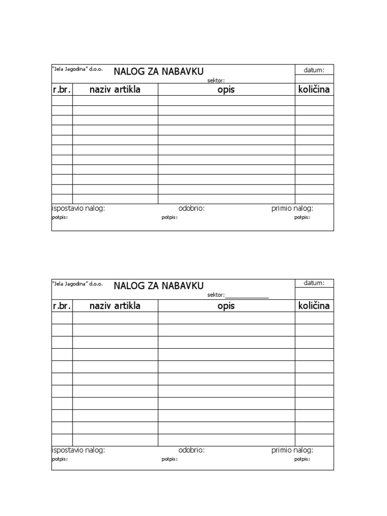 Nalog Za Nabavku | PDF