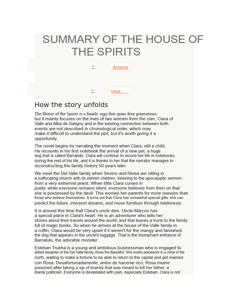 Summary of The House of The Spirits | PDF