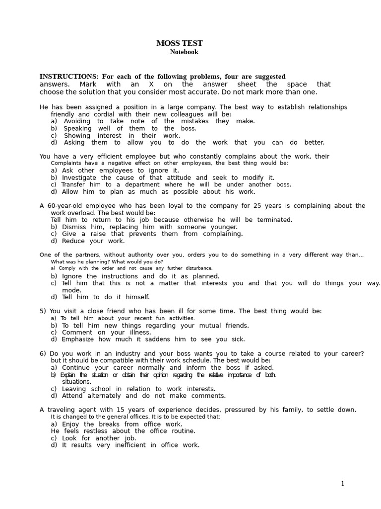 complete Moss test | PDF | Decision Making | Interpersonal Relationships