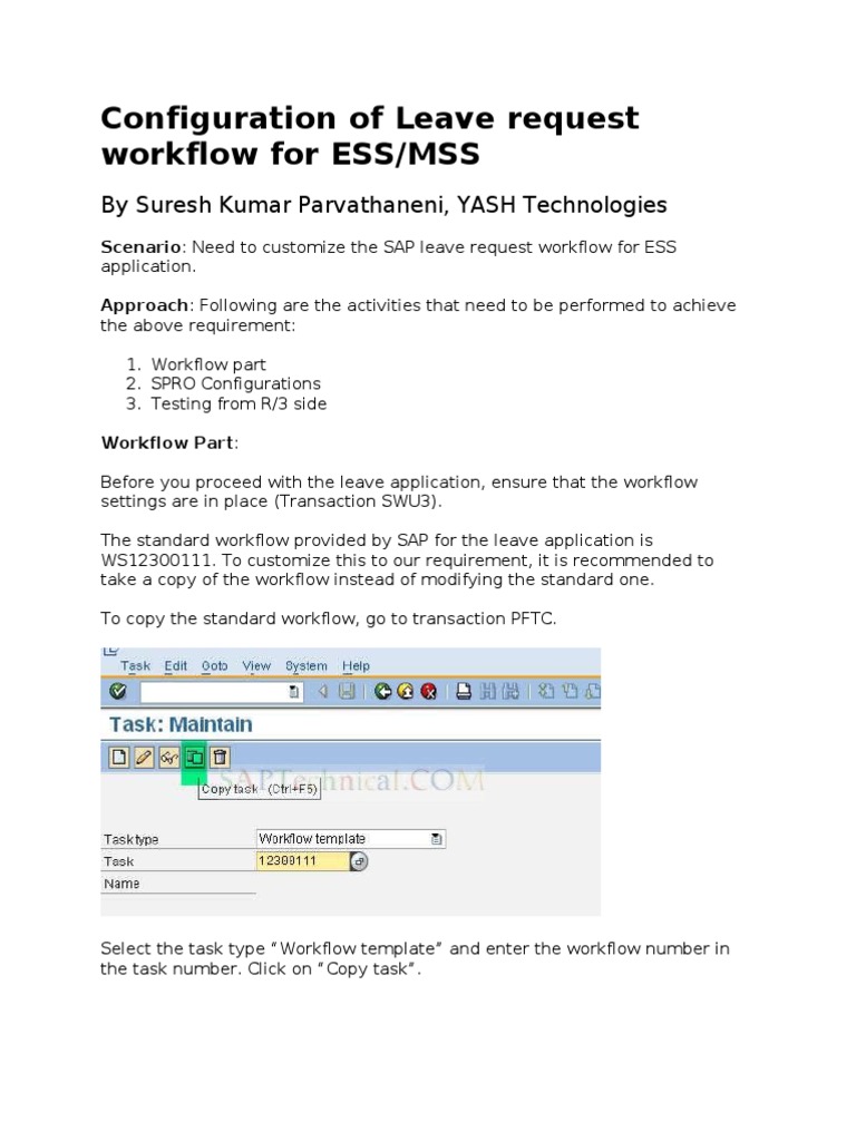 Configuration of Leave Request Workflow For ESS | PDF | Workflow ...