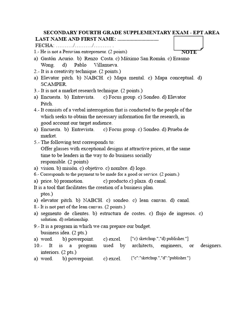 Fourth Grade EPT Exam: Business Concepts | PDF