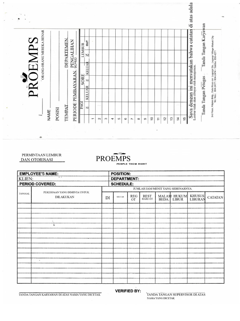 Formulir DTR & Ot Untuk Pemotongan 1-15 | PDF
