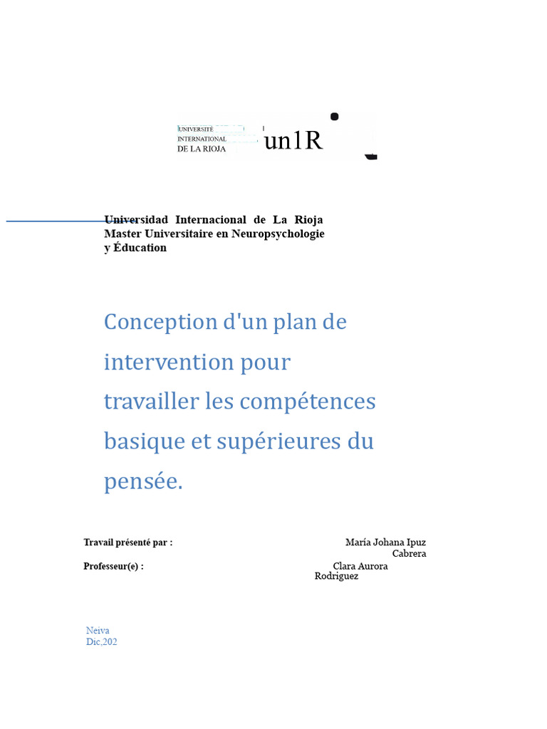 Conception D'un Plan D'intervention Pour Travailler Les Compétences de ...