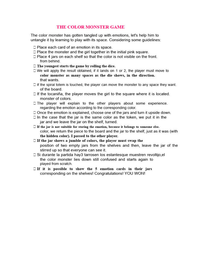The Color Monster Game - Rules | PDF