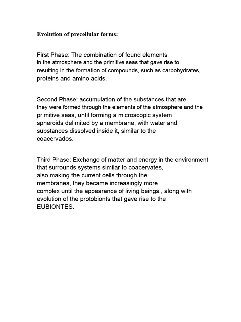 Evolution of pre-cellular forms | PDF | Eukaryotes | Cell (Biology)