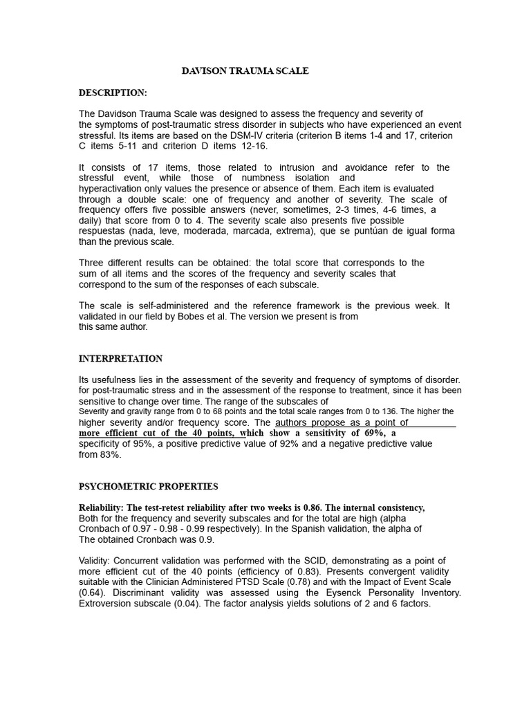 Davidson Trauma Scale Overview | PDF | Psychological Trauma | Psychology