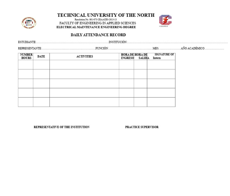 11 Daily Attendance Format For Pre-Professional Internships | PDF