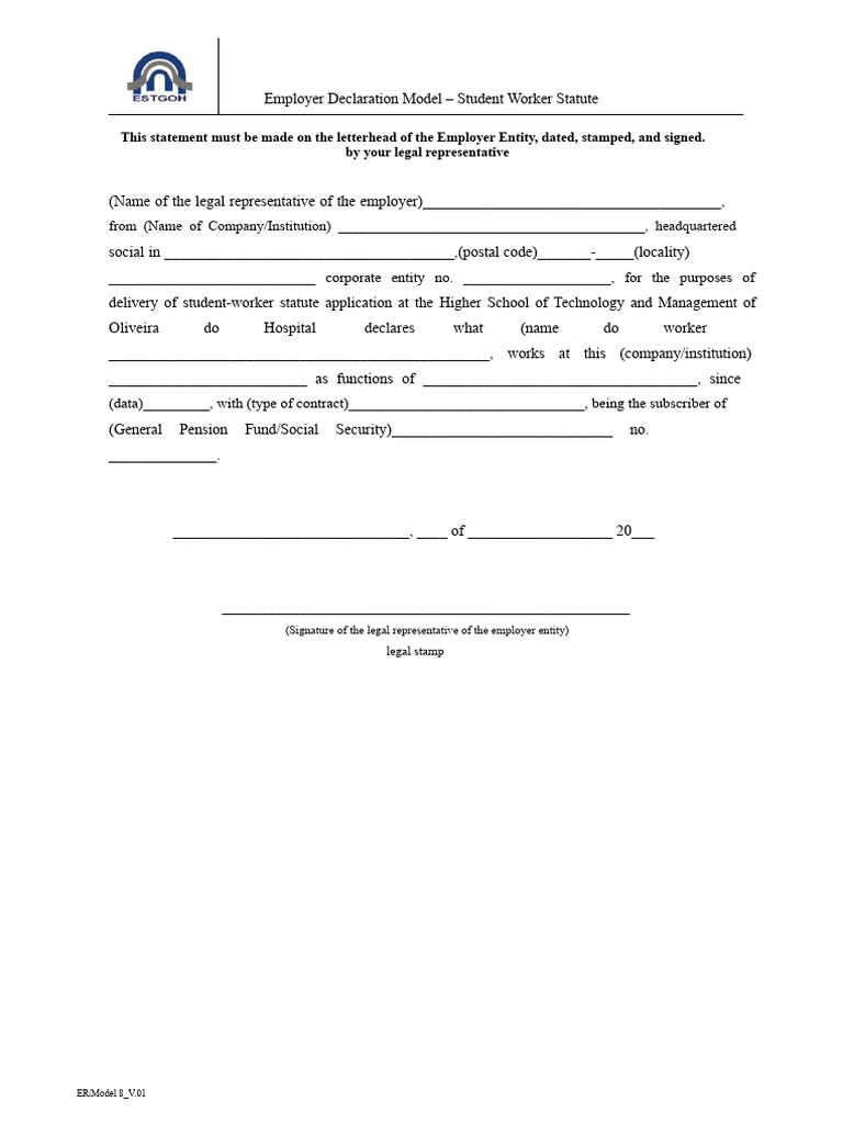 Employer Declaration for Student Workers | PDF
