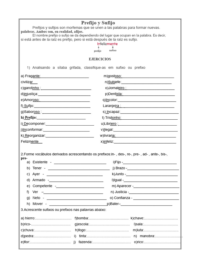 Ejercicios - Prefijo y Sufijo | PDF | Morfología | Gramática inglesa