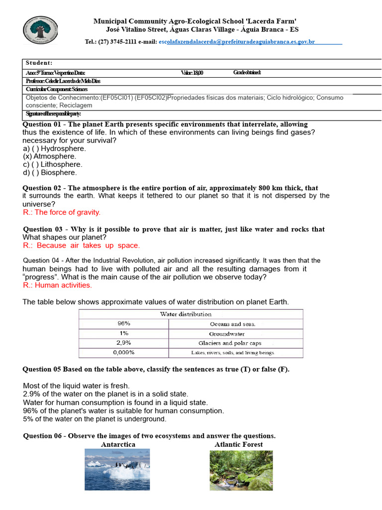 Answer Key For The 5th Grade Science Assessment 2nd Trimester 2022 ...