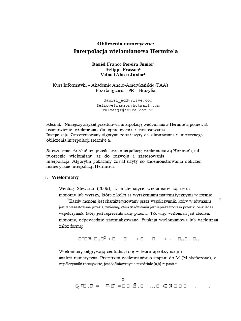 Obliczenia numeryczne_ Interpolacja wielomianowa Hermite'a | PDF