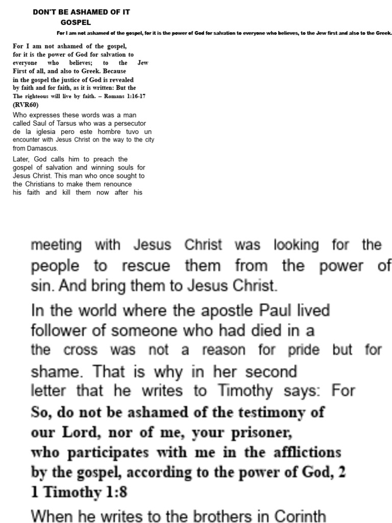 Do Not Be Ashamed of The Gospel | PDF | The Gospel | Salvation