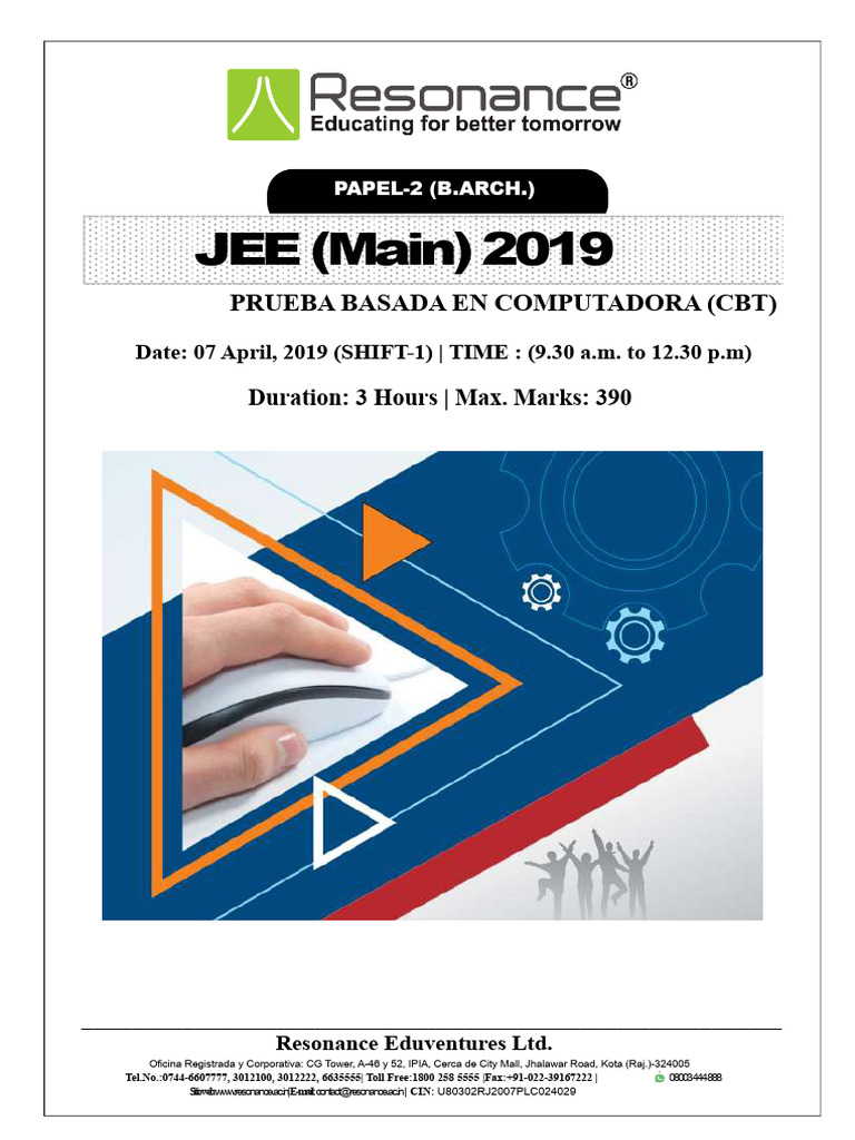 JEE Main 2019 Papel 2 B.Arch Intento Turno - 1 (07 de Abril de 2019 ...