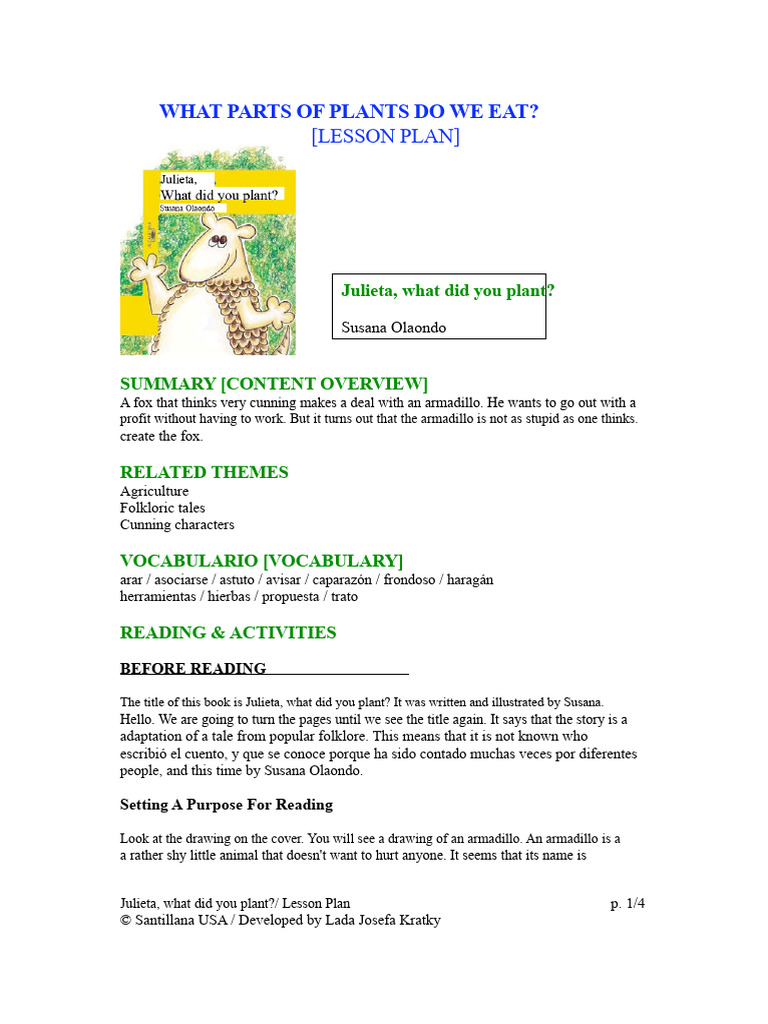 Parts of Plants We Eat: Lesson Plan | PDF | Vegetables | Potato