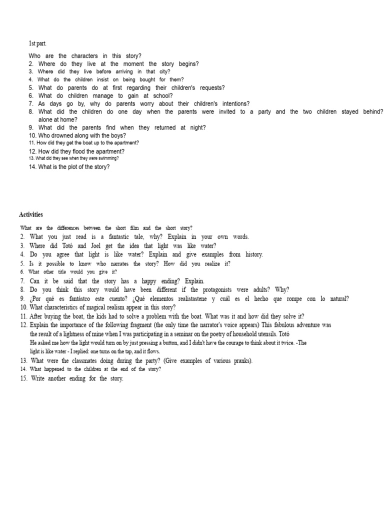 Questions The light is like water | PDF