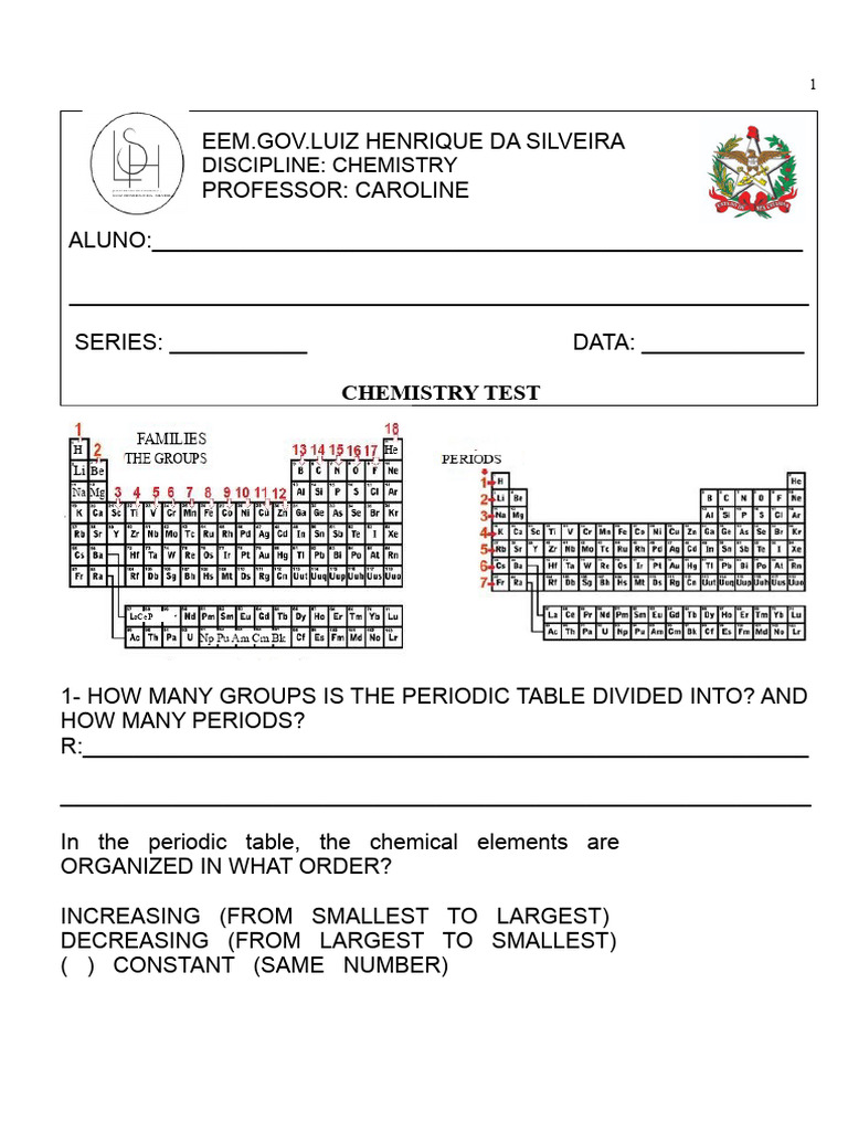 PERIODIC TABLE TEST | PDF