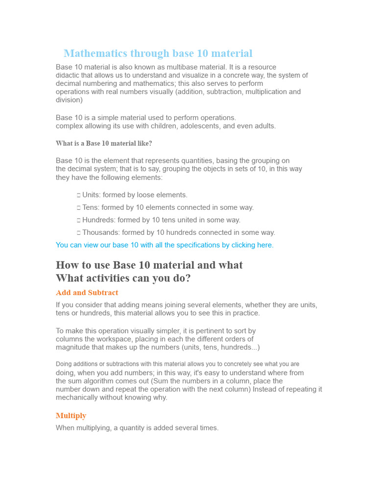 Understanding Base 10 Math Concepts | PDF