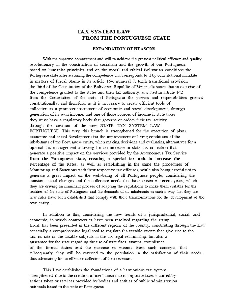 LAW OF THE TAX SYSTEM OF THE PORTUGUESE STATE.docx | PDF | Taxes ...