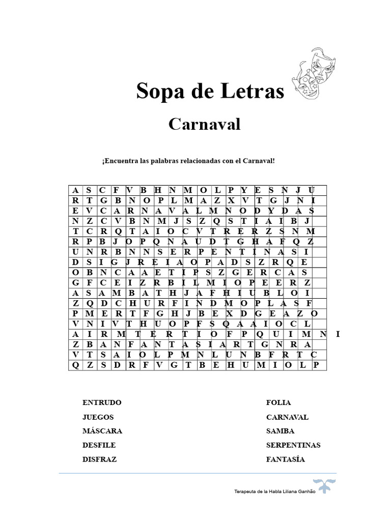 Sopa de Letras: Palabras del Carnaval | PDF