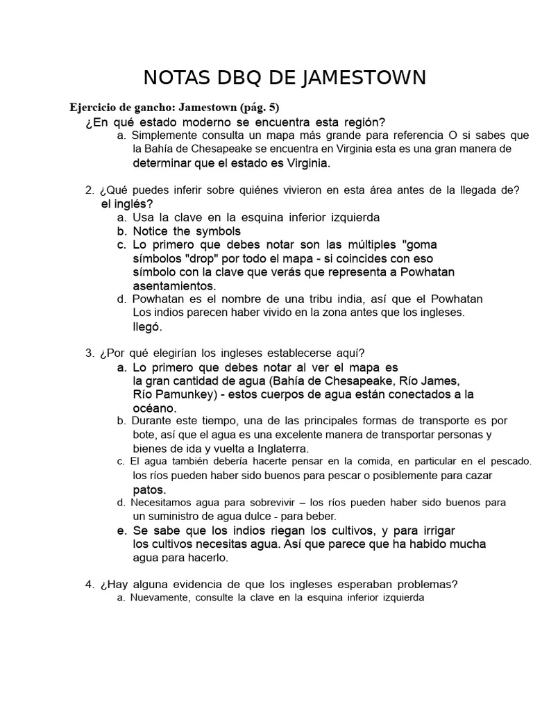 Notas Del DBQ de Jamestown | PDF | Agua | Marea