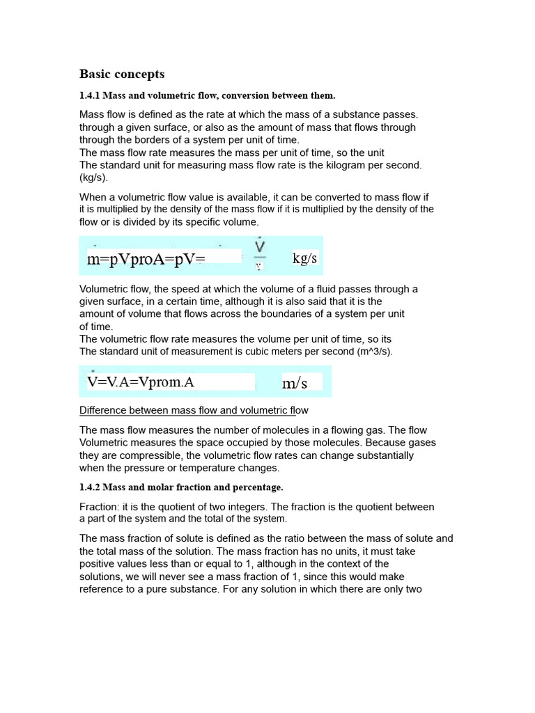 Mass and Volumetric Flow Basics | PDF | Mole (Unit) | Volume