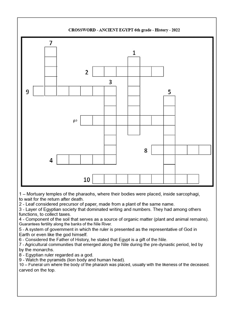 Ancient Egypt Crossword for 6th Grade | PDF