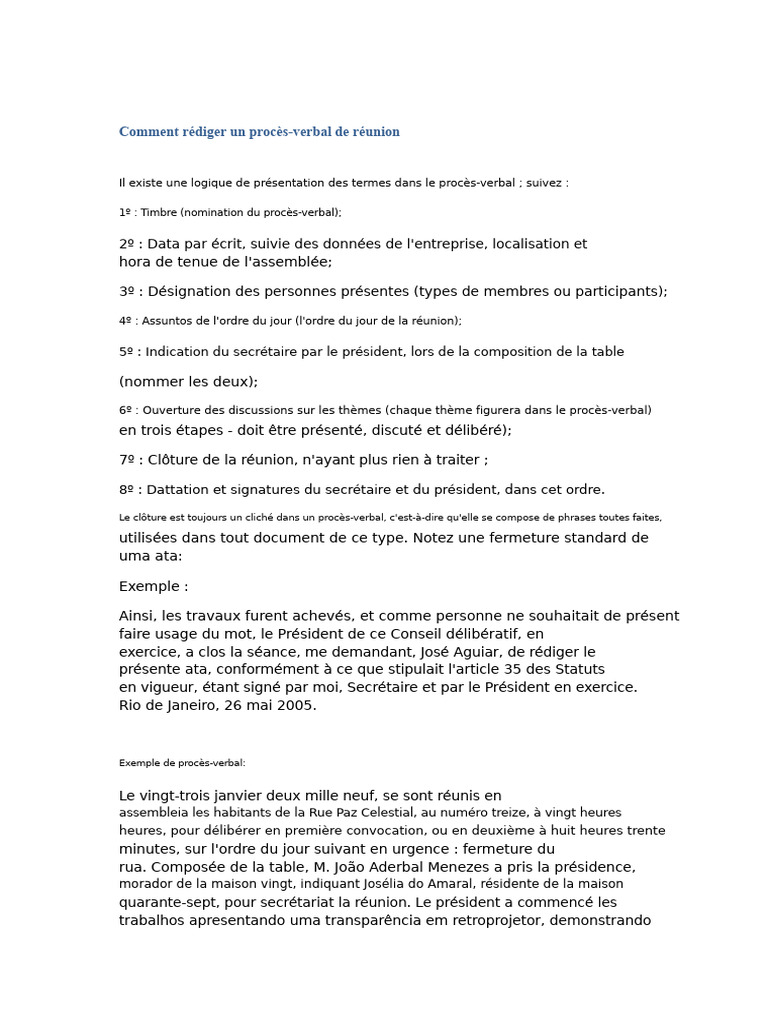 Guide pour rédiger un procès-verbal de réunion | PDF