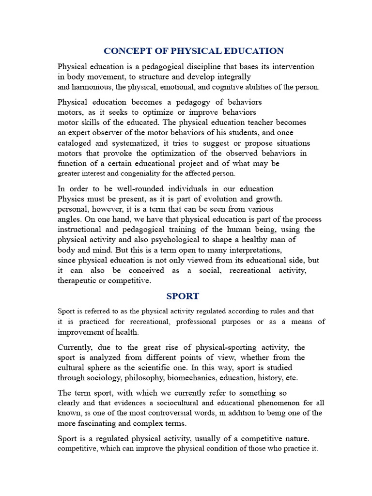 Understanding Physical Education Concepts | PDF | Mind | Recreation