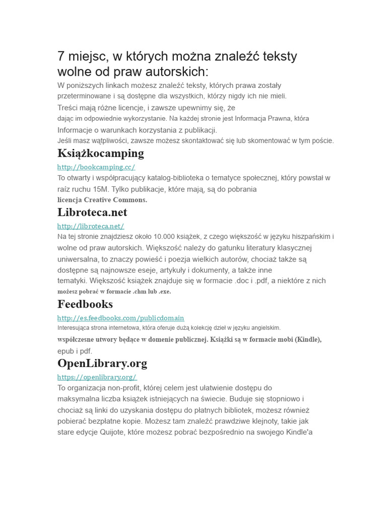 7 miejsc, gdzie można znaleźć teksty wolne od praw autorskich | PDF