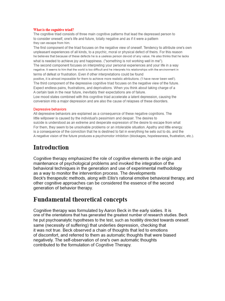 Understanding the Cognitive Triad in Depression | PDF | Cognitive ...