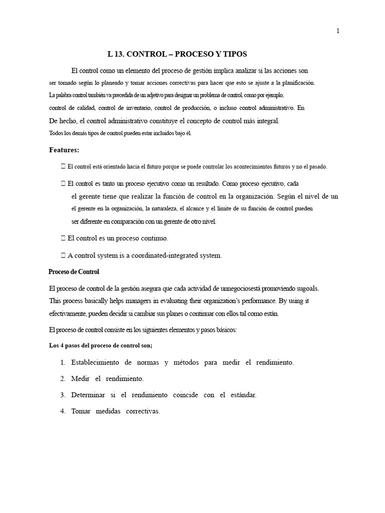 13. Control - Proceso y Tipos | PDF | Planificación