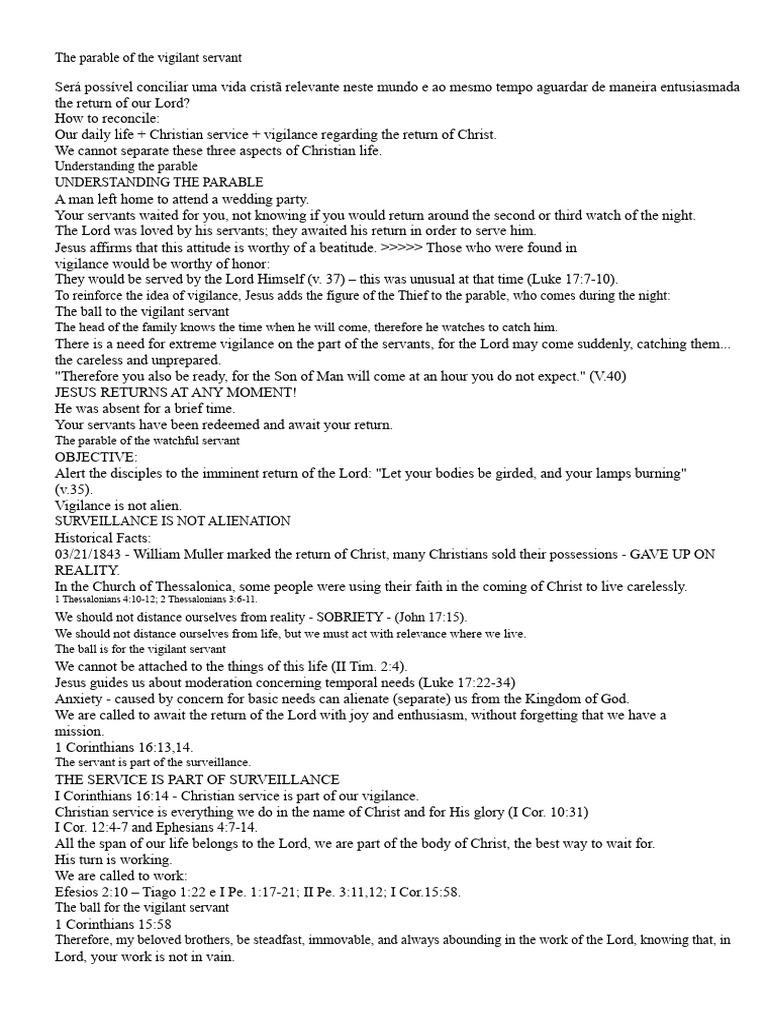 The parable of the vigilant servant | PDF | Parables Of Jesus | Jesus