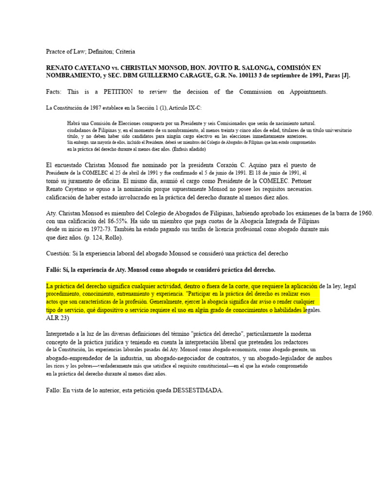 Cayetano v. Monsod 201 SCRA 210 RESUMEN | PDF | Gobierno | Justicia