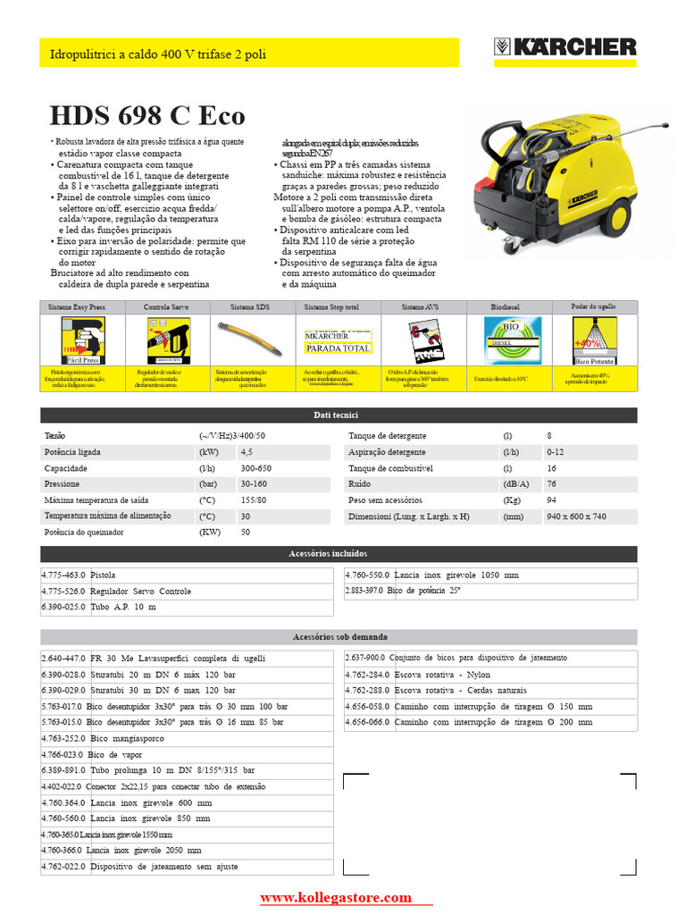 Lavadora a vapor Karcher HDS 698 C Eco | PDF