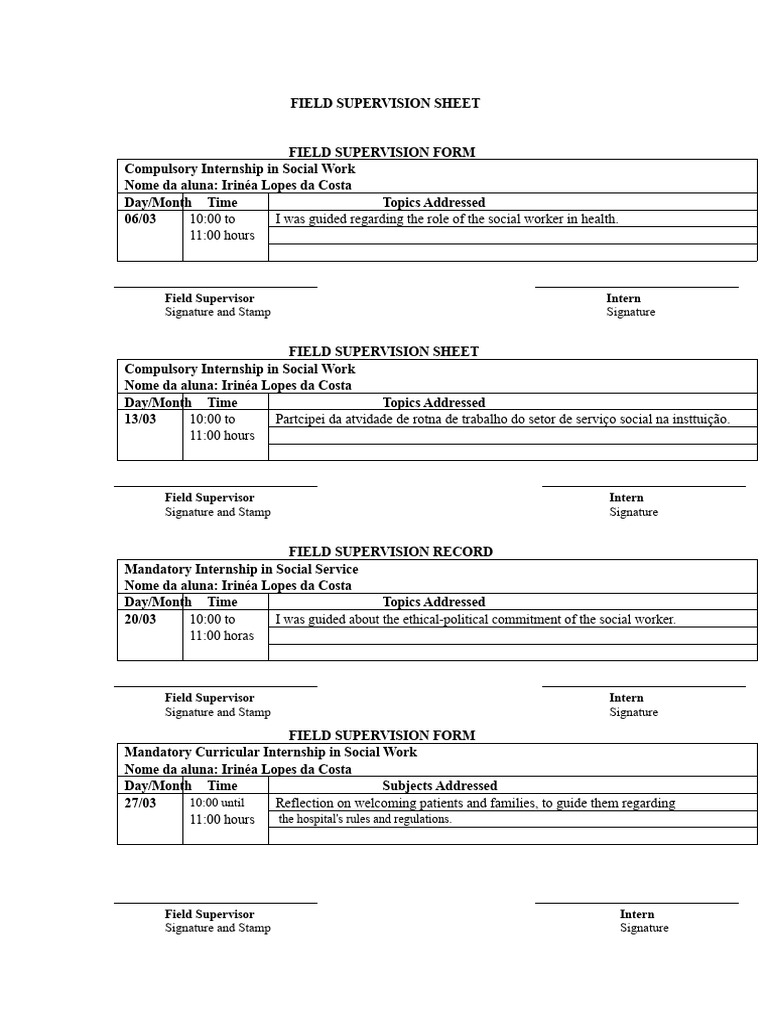 FIELD SUPERVISION SHEET | PDF