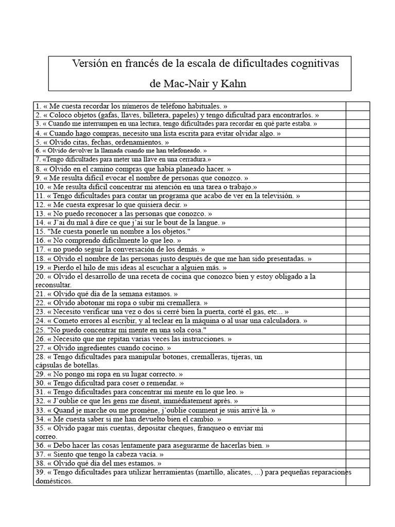 Versión en español del EDC de Mac Nair y Kahn | PDF