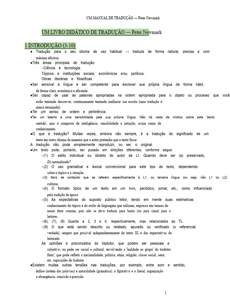 Resumo de UM MANUAL DE TRADUÇÃO — PETER NEWMARK | PDF | Traduções ...