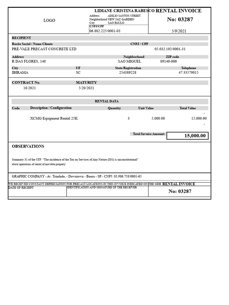 Editable Rental Invoice Template | PDF | Invoice | Business Documents