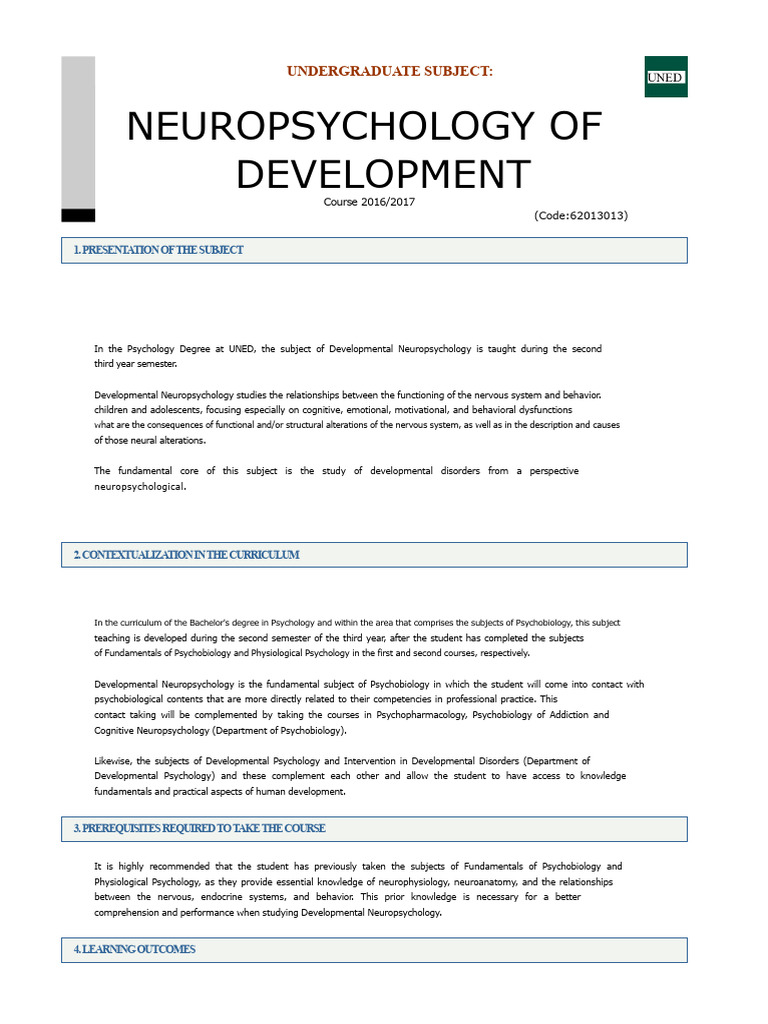 Developmental Neuropsychology Course Overview | PDF | Behavioral ...
