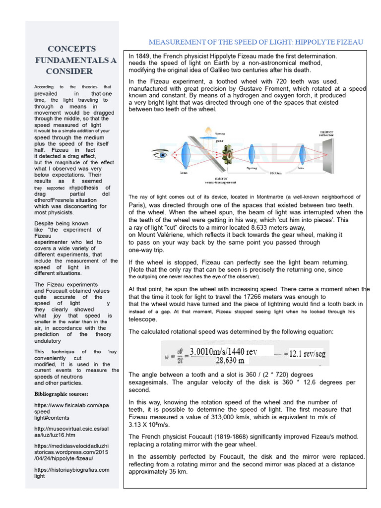 Fizeau's 1849 Light Speed Measurement | PDF | Light | Speed Of Light