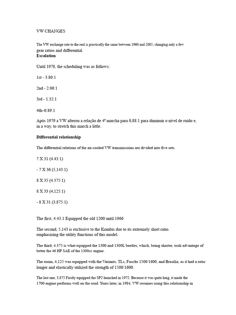 VW Gearbox Changes and Ratios Explained | PDF