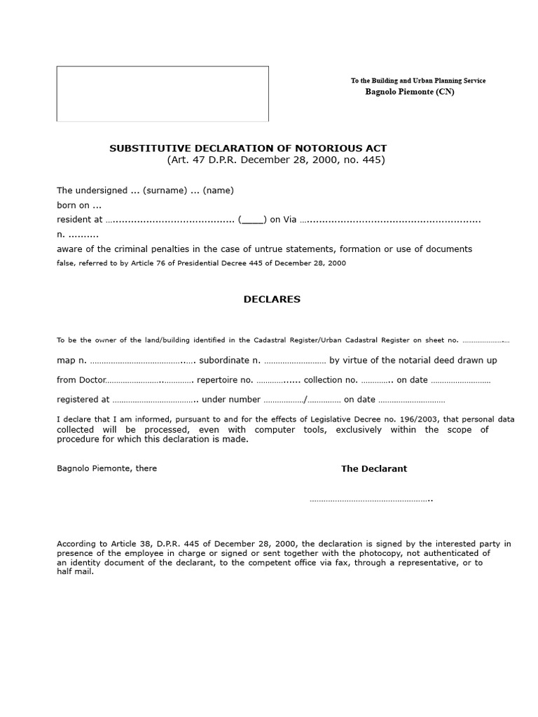 Self-Certification of Title of Ownership | PDF