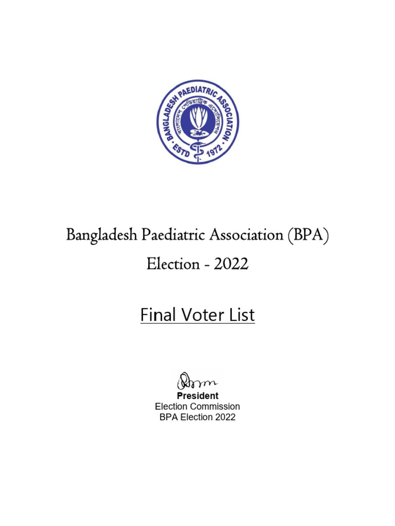 3. Final Voter List of BPA Election 2022(1) | PDF | Pediatrics | Bangladesh