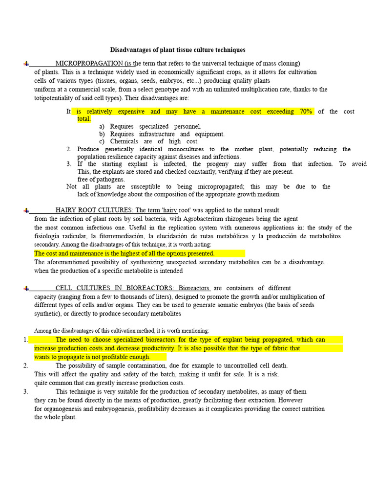 Disadvantages of Plant Tissue Culture Techniques | PDF | Infection | Botany