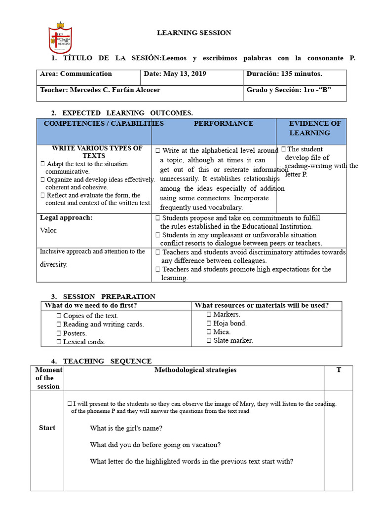 LEARNING SESSION COMMUNICATION - Words With The Consonant P | PDF ...
