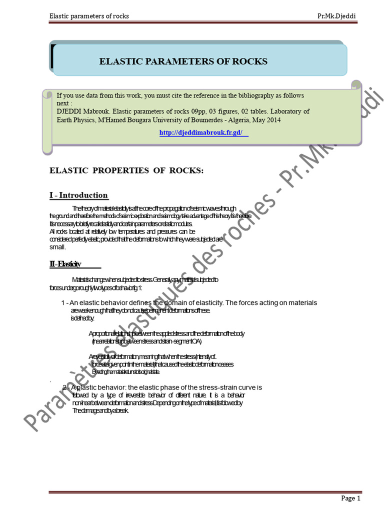 Elastic parameters of rocks | PDF | Young's Modulus | Elasticity (Physics)