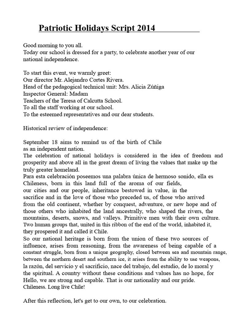 Patriotic Festivals Script | PDF | Chile | Dances